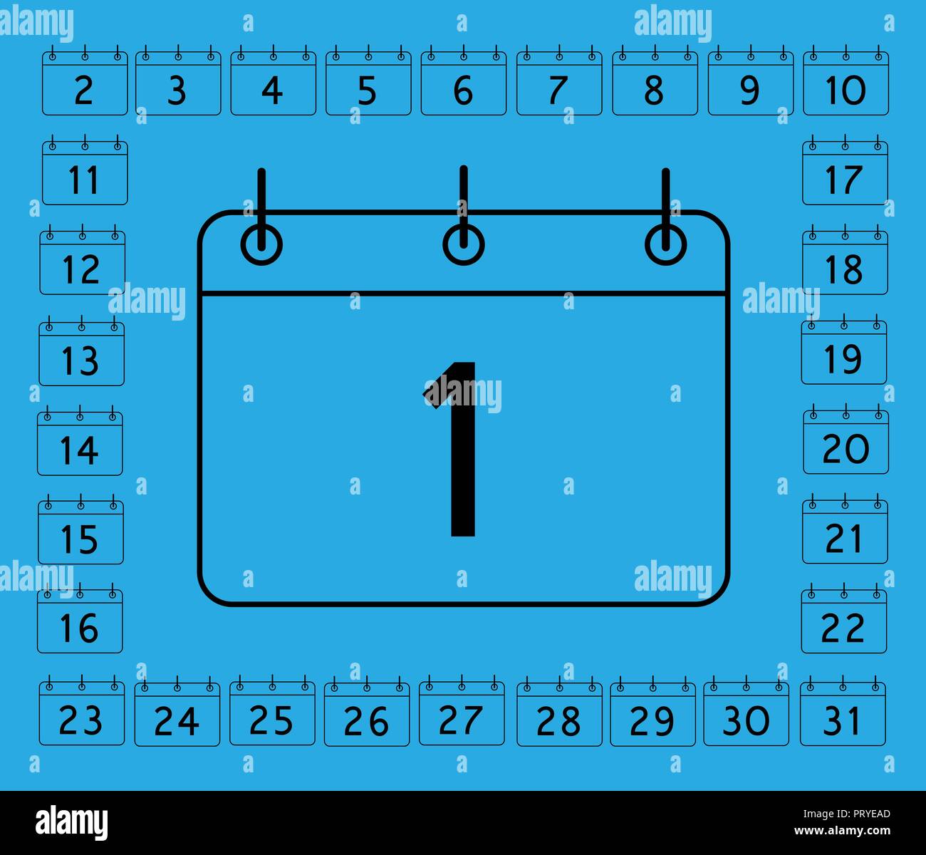 A set of numbers for the calendar in a square outline, 31 days Stock ...