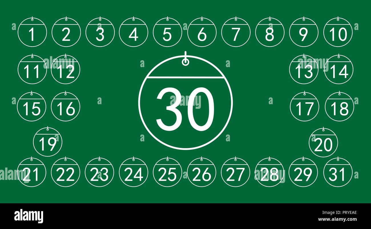 A set of numbers for the calendar in the round contour, 31 days Stock ...
