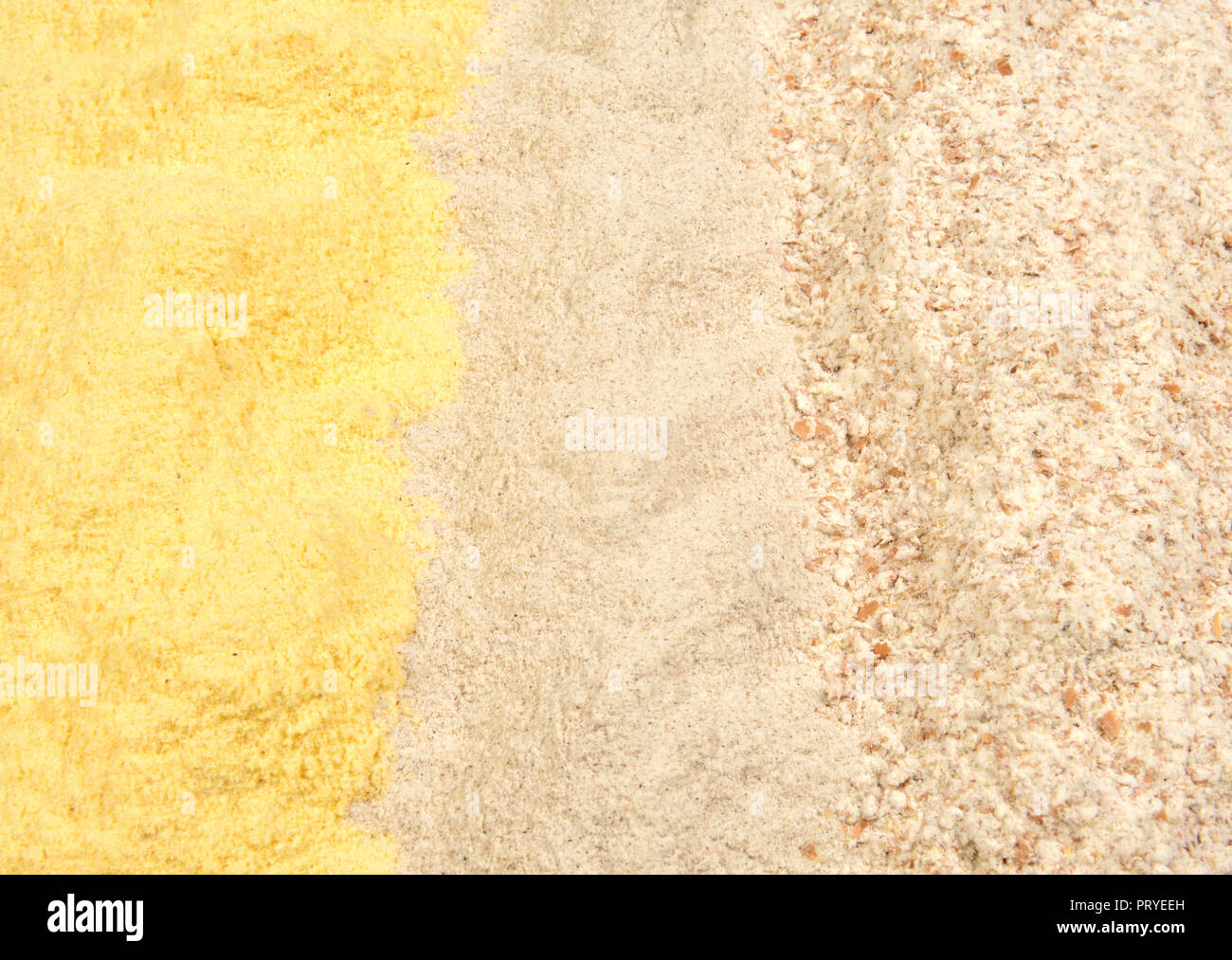 different types of flour, corn, buckwheat and whole wheat Stock Photo ...