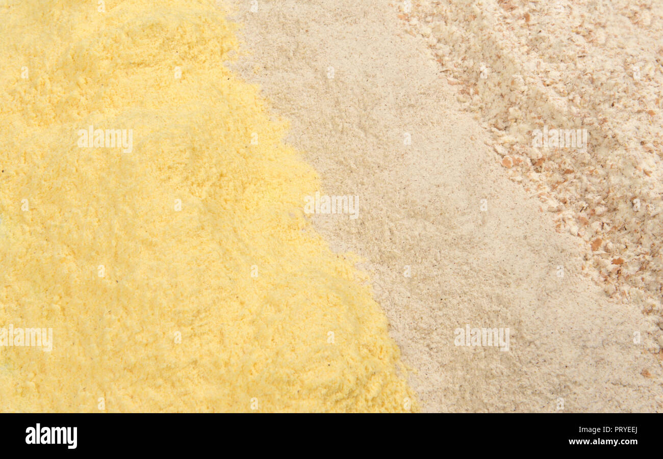different types of flour, corn, buckwheat and whole wheat Stock Photo ...