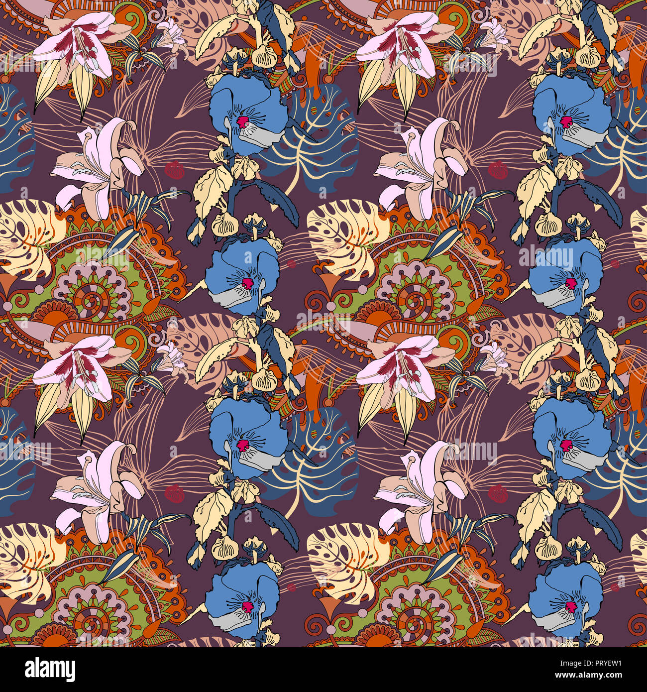 original trendy seamless artistic flower pattern, beautiful tropical ...