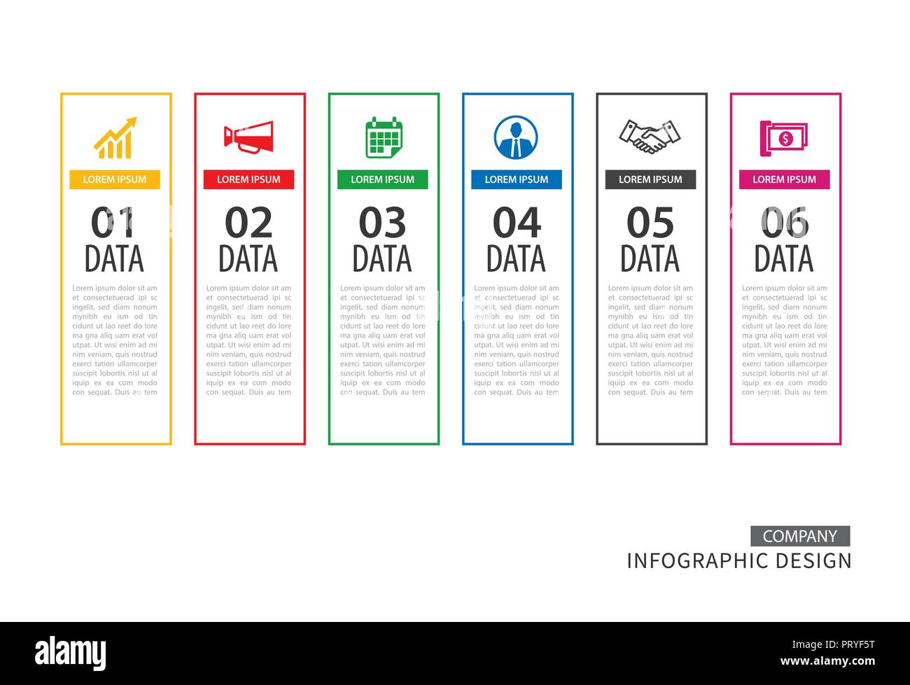Infographics tab in vertical thin line index with 6 data template ...