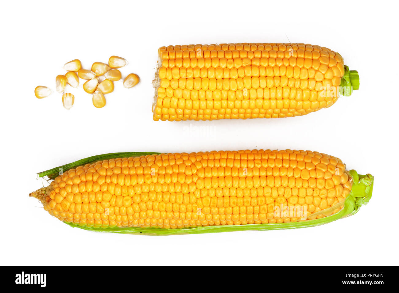 ear of corn isolated on a white background. Top view. Set or collection ...