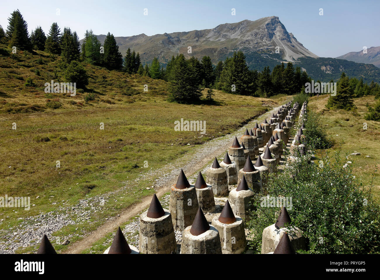 Tank barrier, defence system Plamort, World War II, to protect Italy ...
