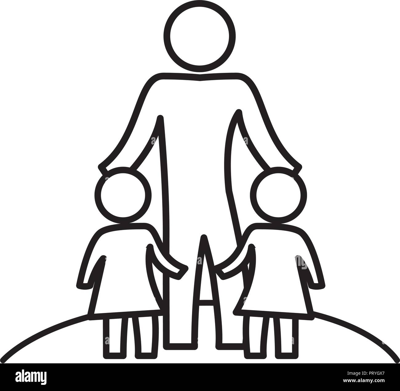father silhouette with daughters characters vector illustration design ...