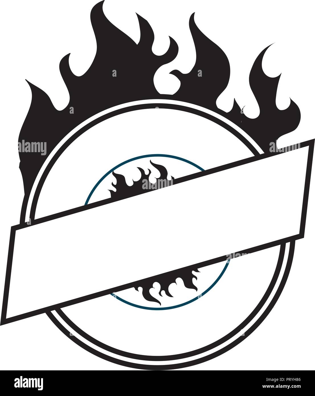 circular sticker with fire flame vector illustration design Stock ...