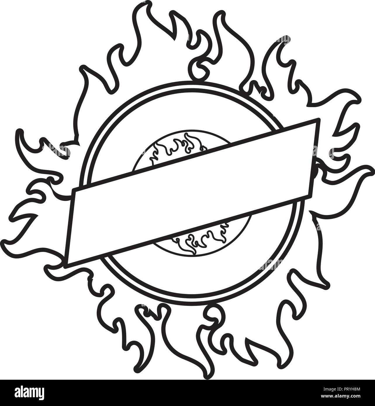 circular sticker with fire flame vector illustration design Stock ...