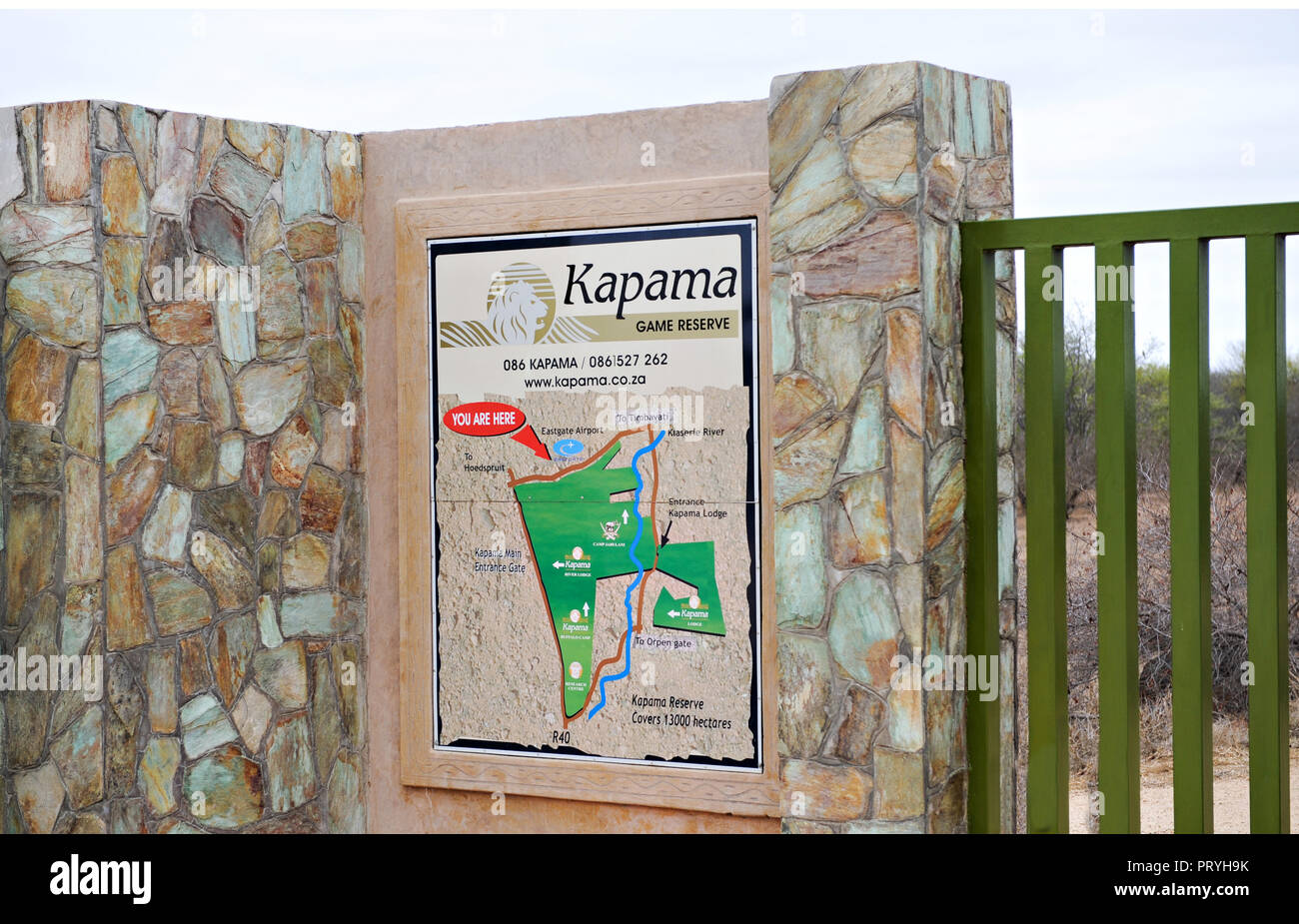 Kapama Game Reserve entrance with plan of the area Stock Photo - Alamy