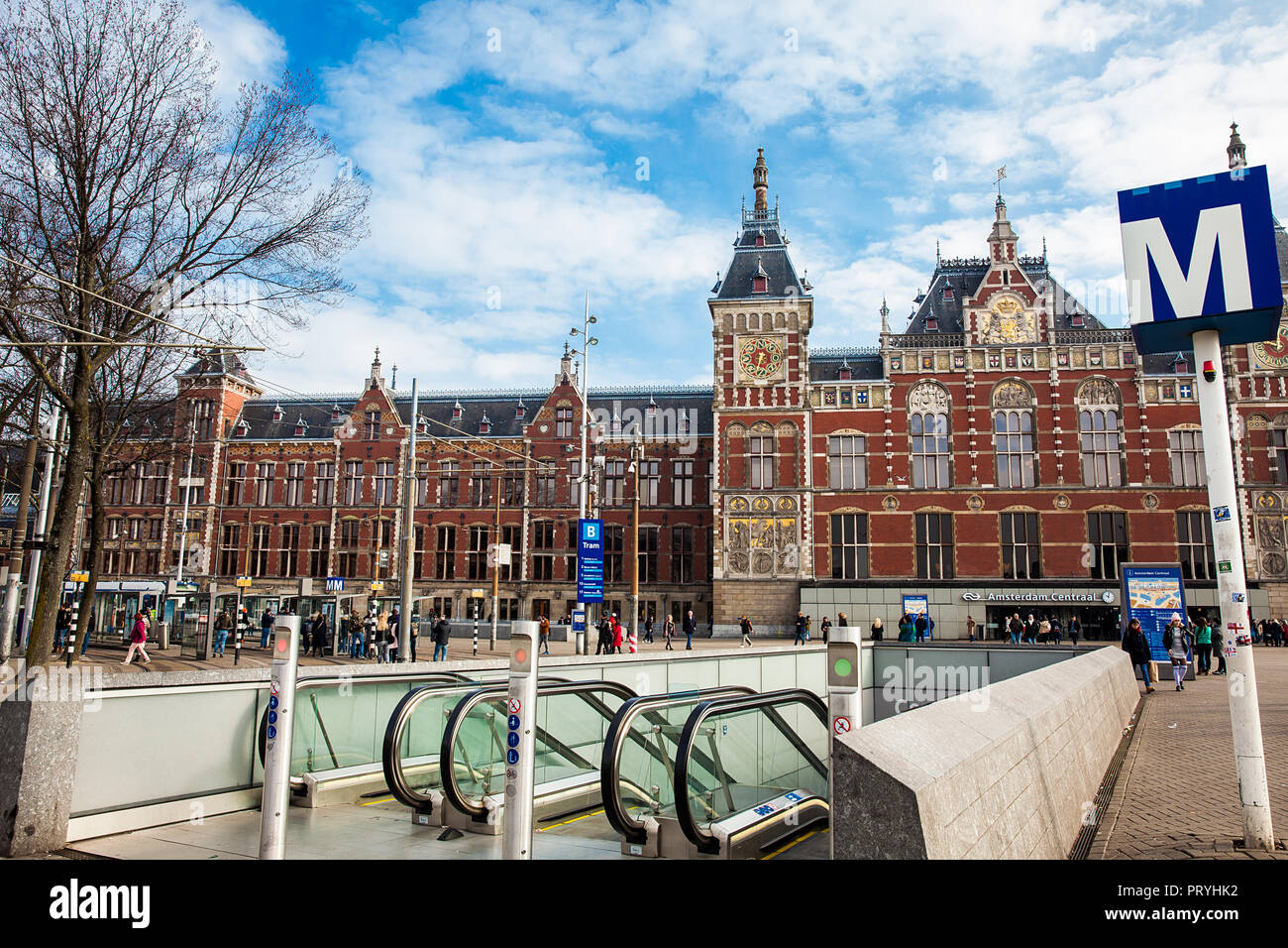 AMSTERDAM, NETHERLANDS- MARCH, 2018: Amsterdam Centraal metro at the ...