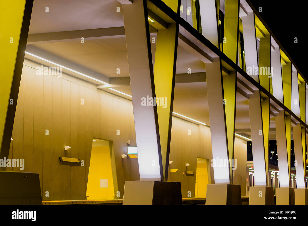 Evening Scene of Modern Bottom Lit Building View From Below Stock Photo ...