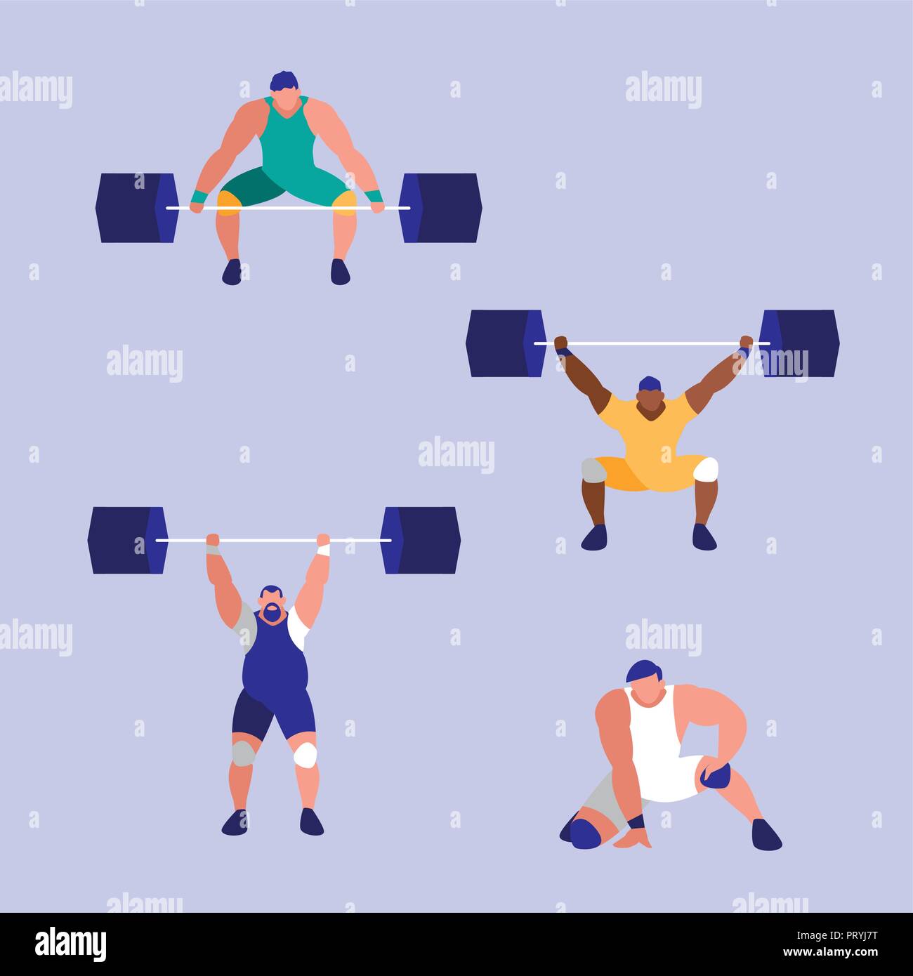 men practicing lifting weight avatar character vector illustration ...