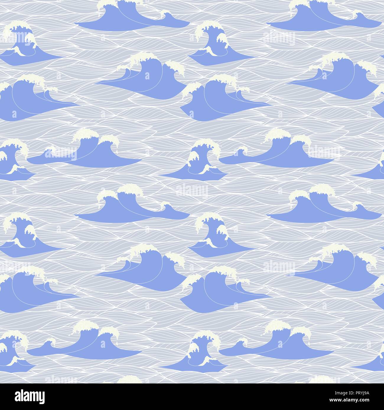 Seamless Pattern with Hand Drawn Stylized Sea Waves. Vector ...