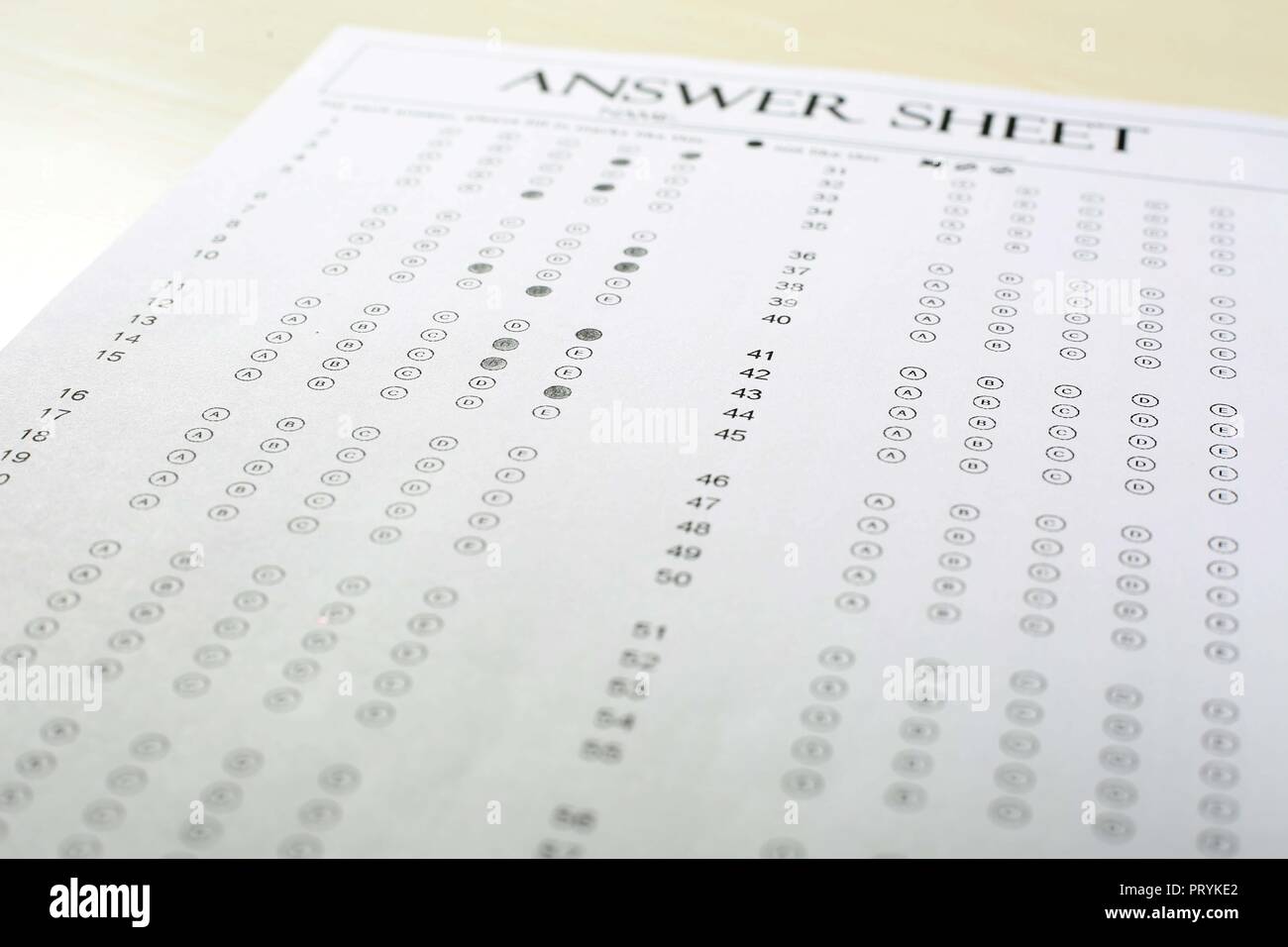 Picture of exam omr sheet. Isolated on white background Stock Photo - Alamy