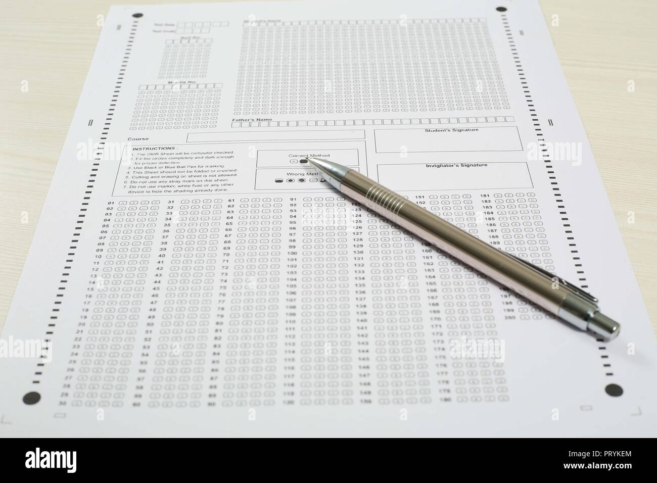 Picture of blank omr sheet and pen. Isolated on white background Stock ...