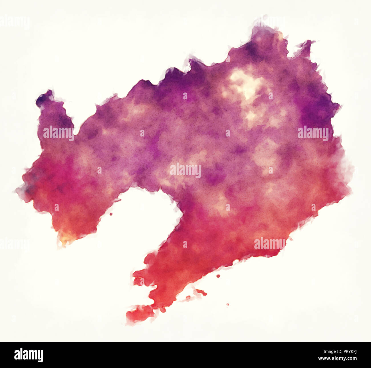 Liaoning province watercolor map of China in front of a white ...