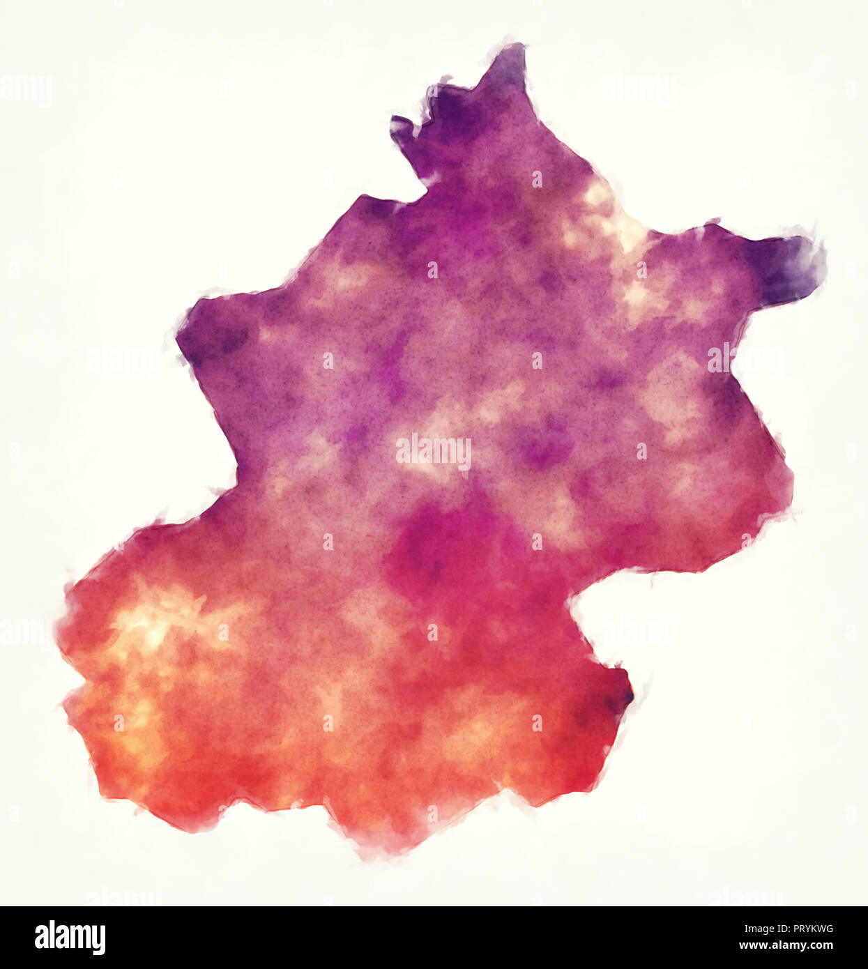 Beijing municipality watercolor map of China in front of a white ...