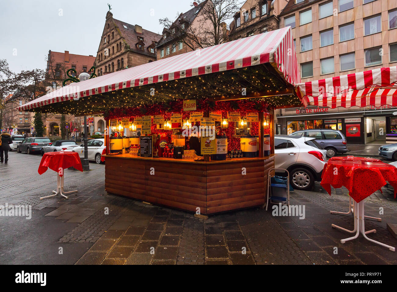 Nuremberg, Germany - December 24, 2016: Christmas market with kiosks ...