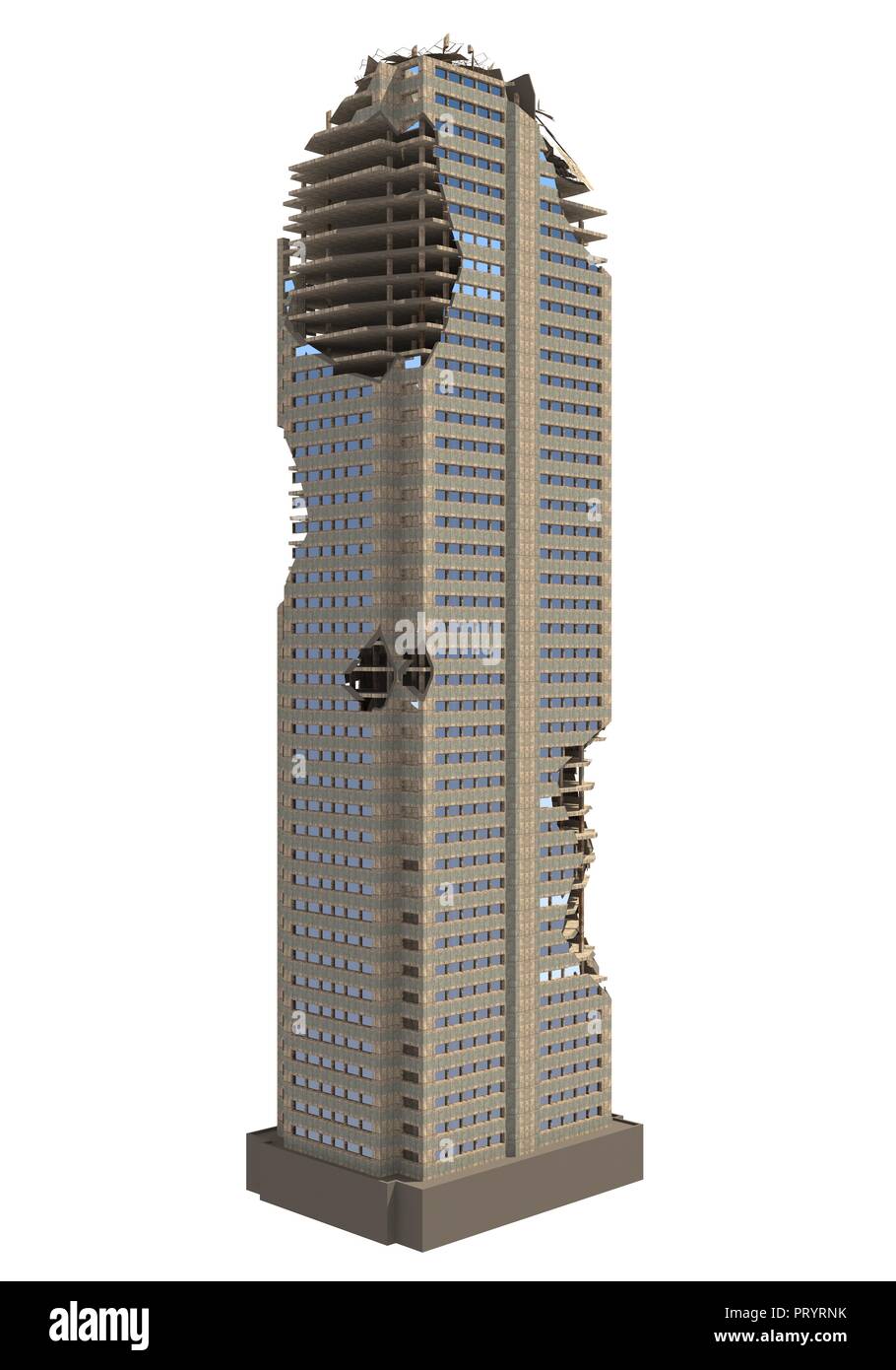 Ruined Skyscraper Isolated On White 3D Illustration Stock Photo - Alamy