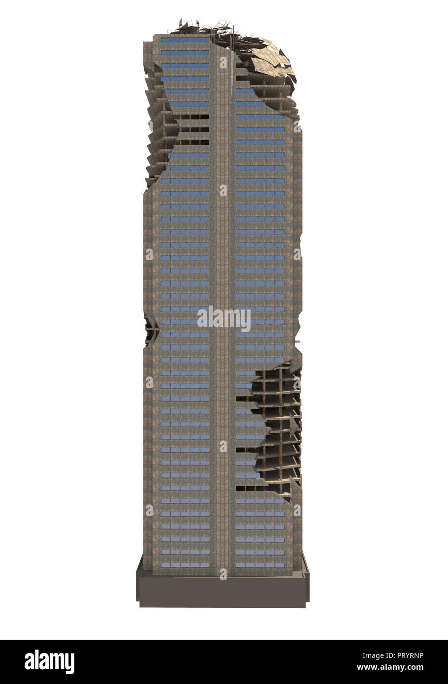 Ruined Skyscraper Isolated On White 3D Illustration Stock Photo - Alamy