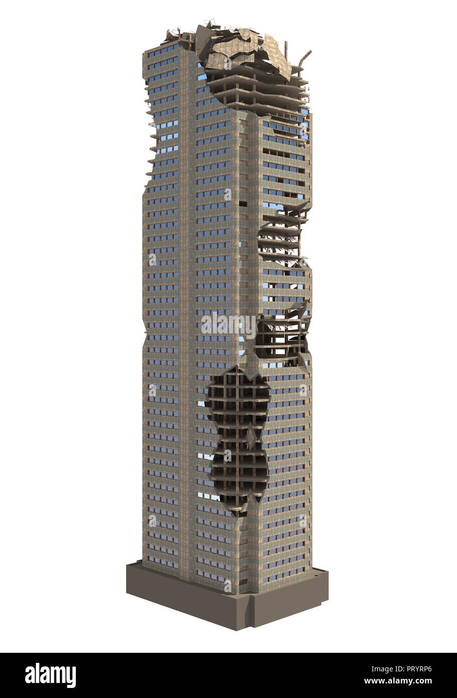 Ruined Skyscraper Isolated On White 3D Illustration Stock Photo - Alamy