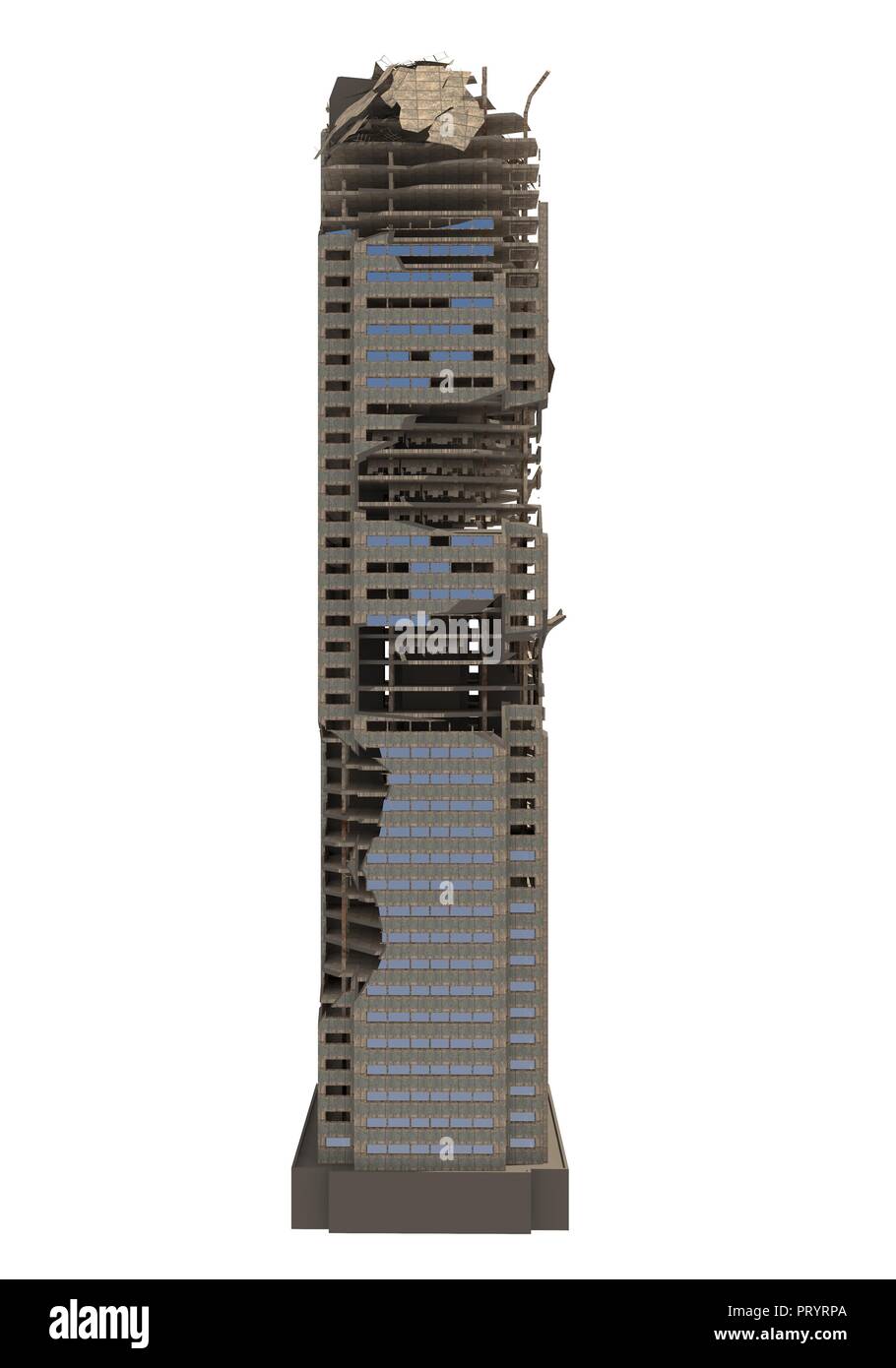 Ruined Skyscraper Isolated On White 3D Illustration Stock Photo - Alamy