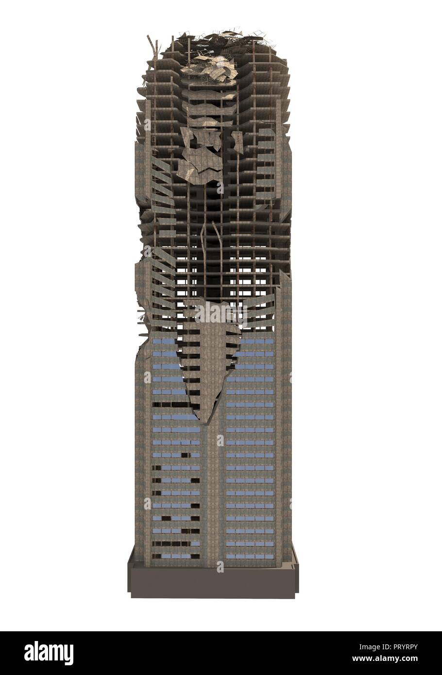 Ruined Skyscraper Isolated On White 3D Illustration Stock Photo - Alamy