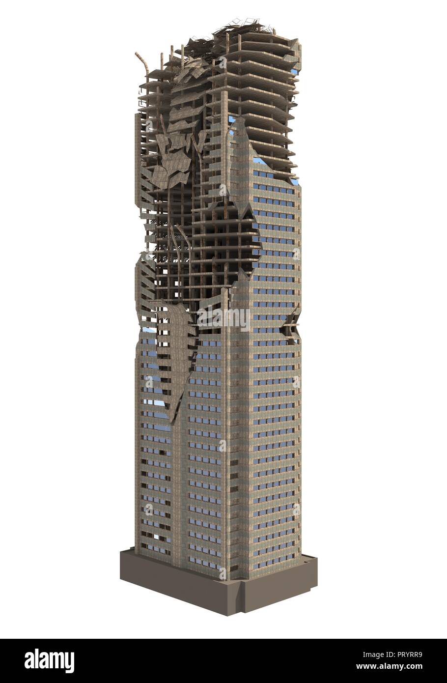 Ruined Skyscraper Isolated On White 3D Illustration Stock Photo - Alamy