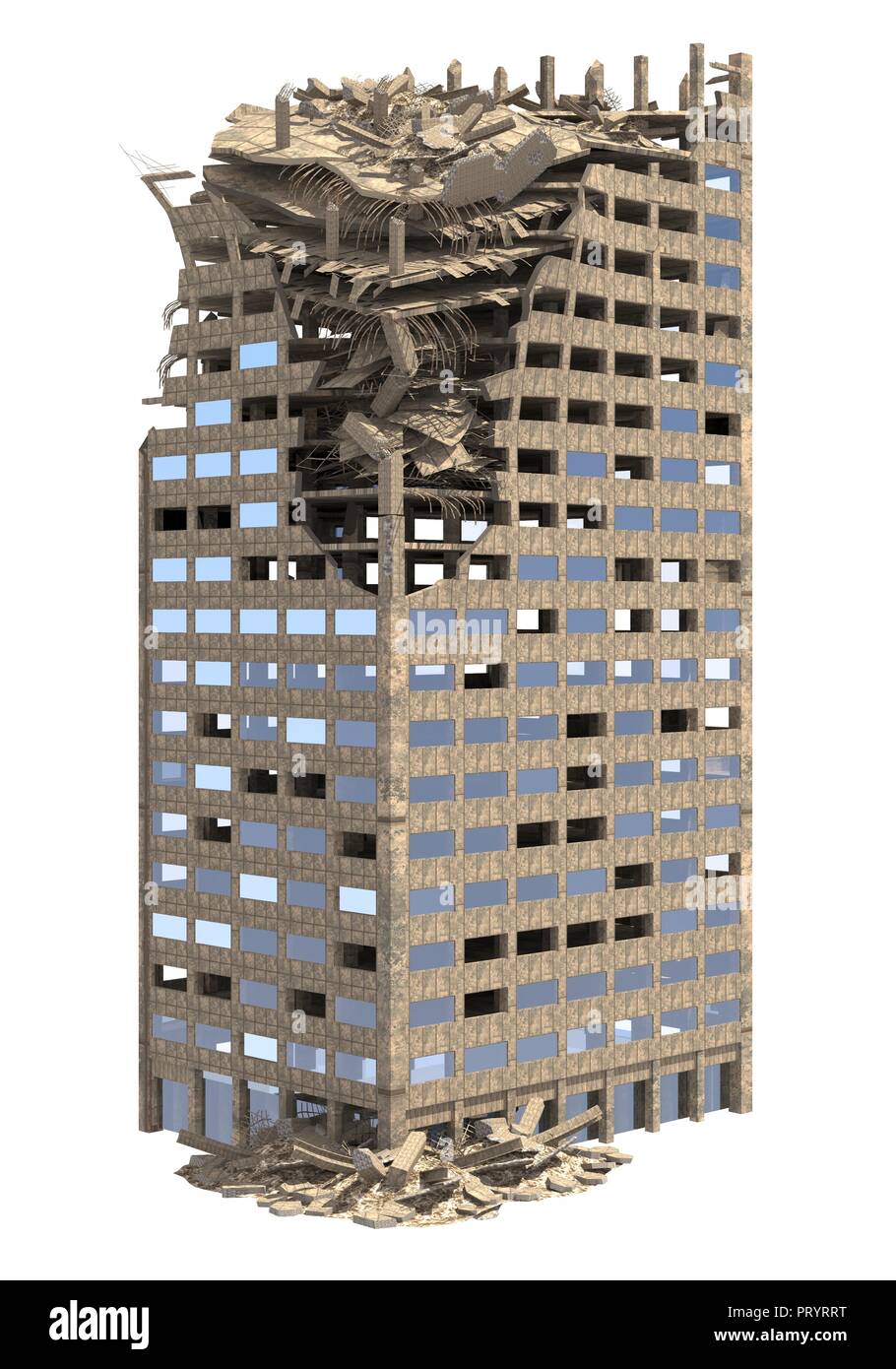 Ruined Skyscraper Isolated On White 3D Illustration Stock Photo - Alamy