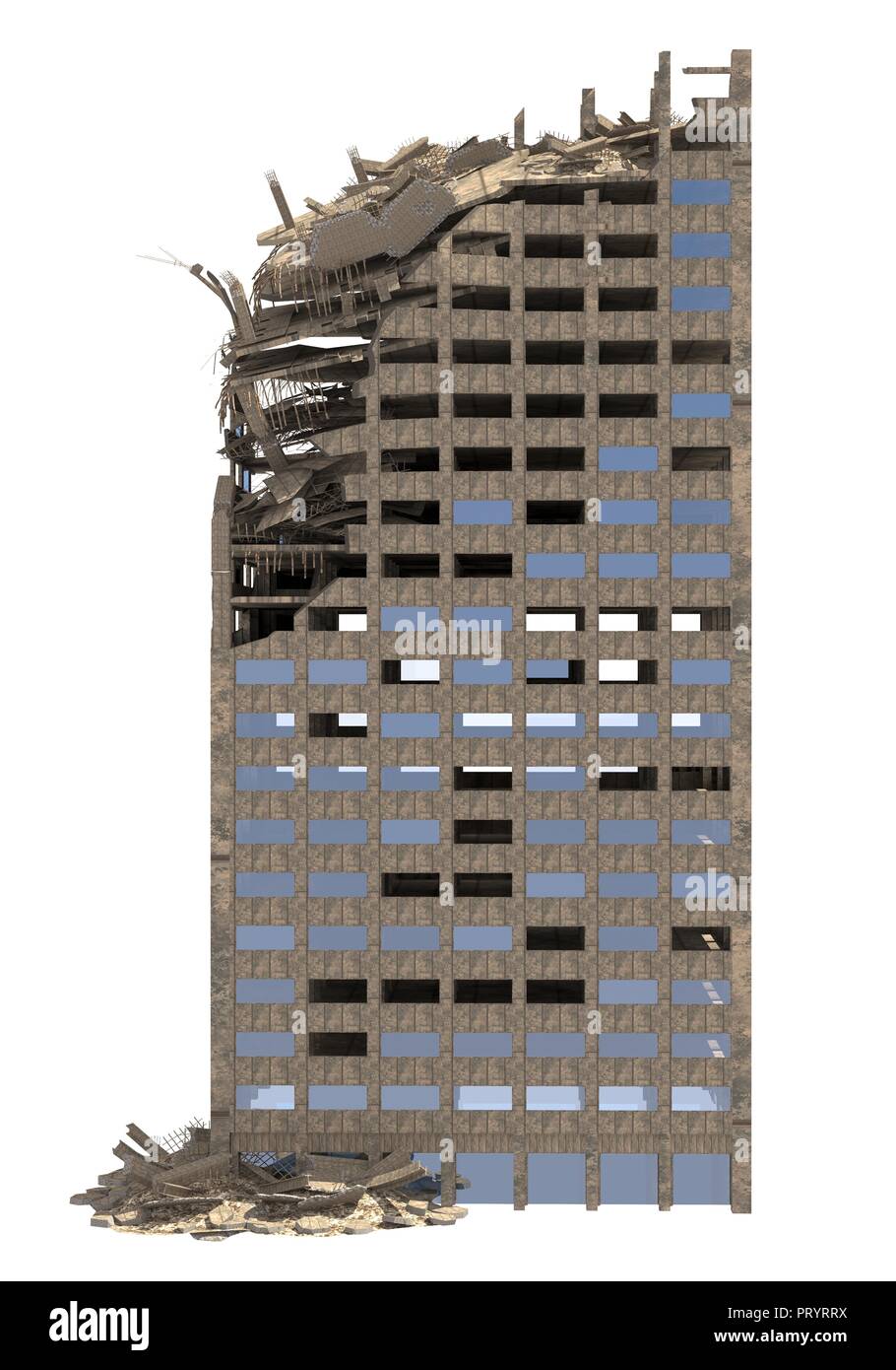 Ruined Skyscraper Isolated On White 3D Illustration Stock Photo - Alamy