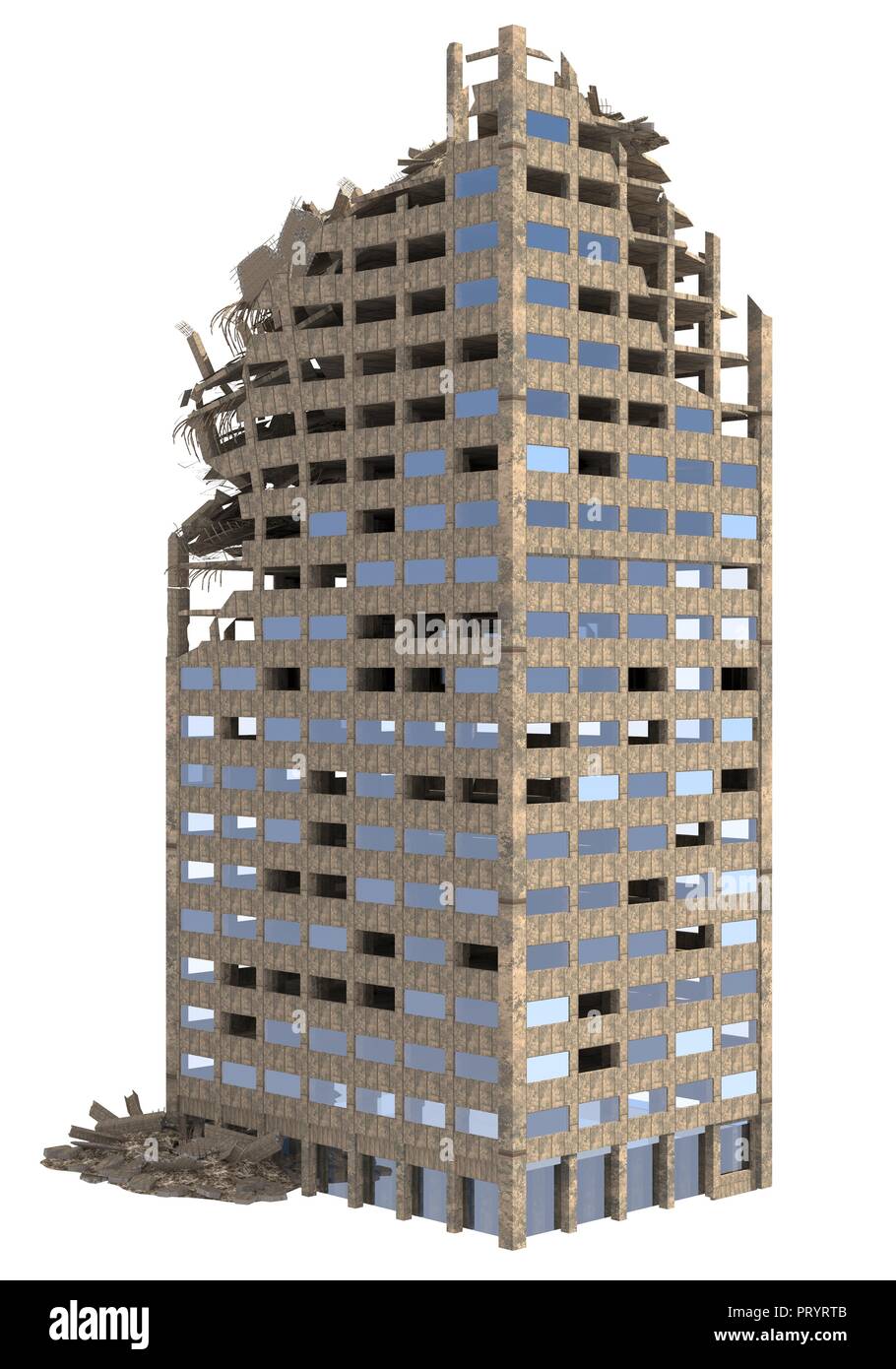 Ruined Skyscraper Isolated On White 3D Illustration Stock Photo - Alamy