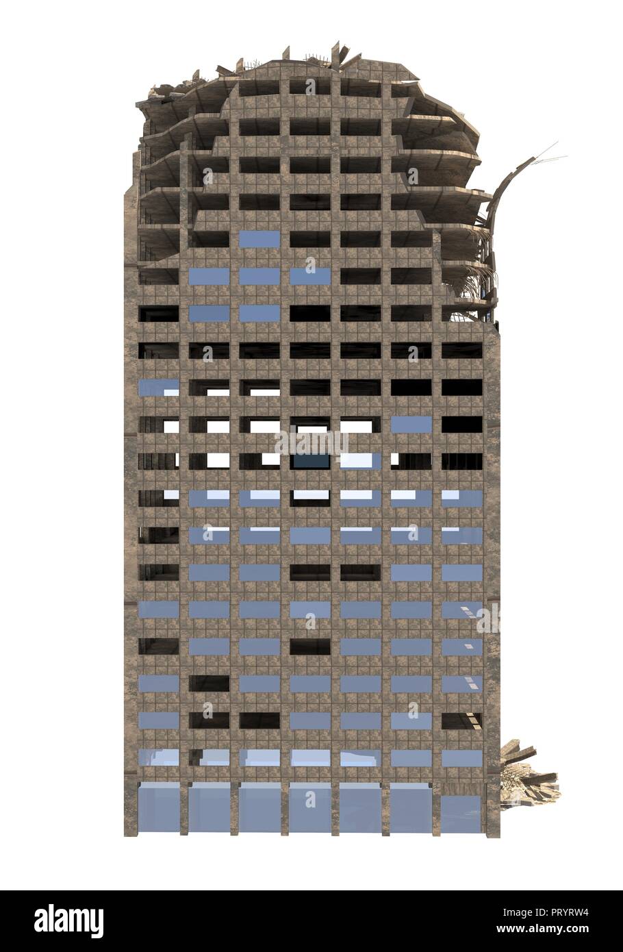 Ruined Skyscraper Isolated On White 3D Illustration Stock Photo - Alamy