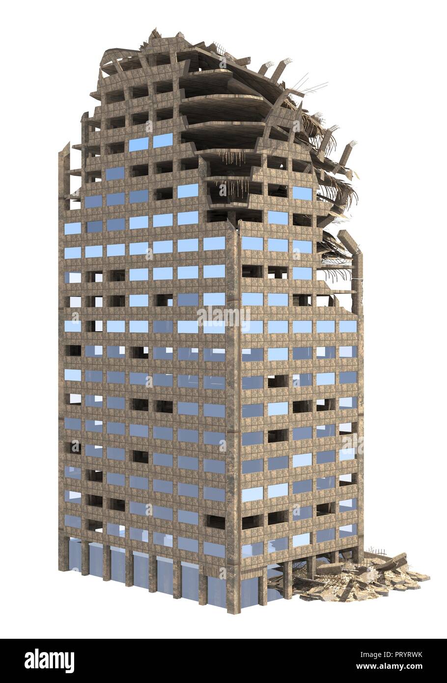 Ruined Skyscraper Isolated On White 3D Illustration Stock Photo - Alamy