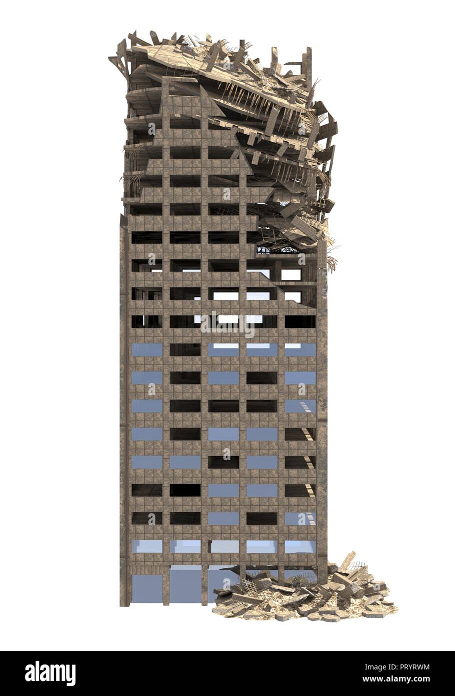 Ruined Skyscraper Isolated On White 3D Illustration Stock Photo - Alamy