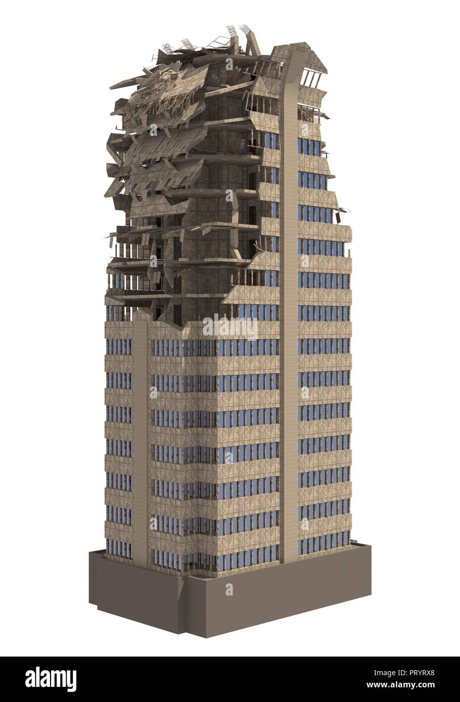 Ruined Skyscraper Isolated On White 3D Illustration Stock Photo - Alamy