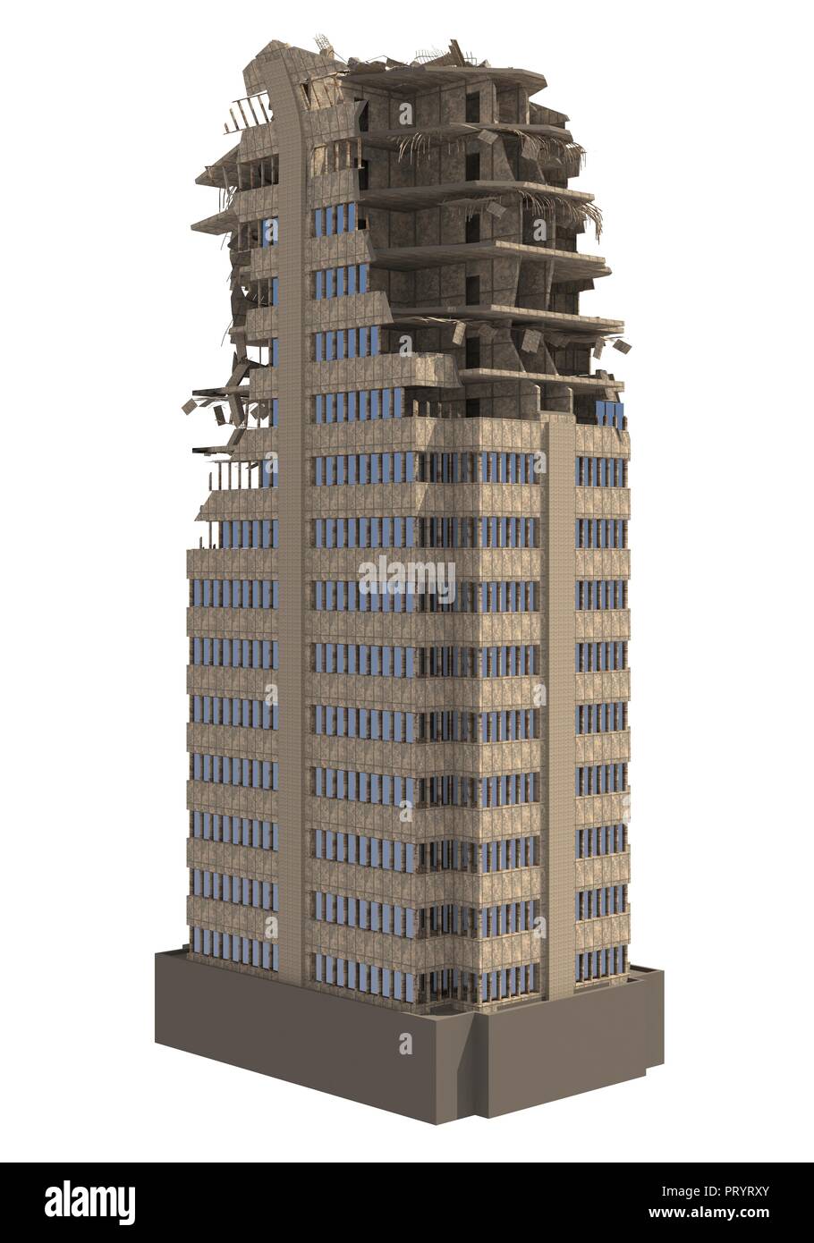 Ruined Skyscraper Isolated On White 3D Illustration Stock Photo - Alamy