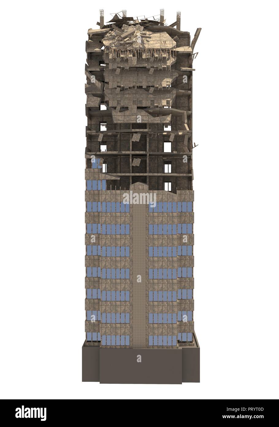 Ruined Skyscraper Isolated On White 3D Illustration Stock Photo - Alamy