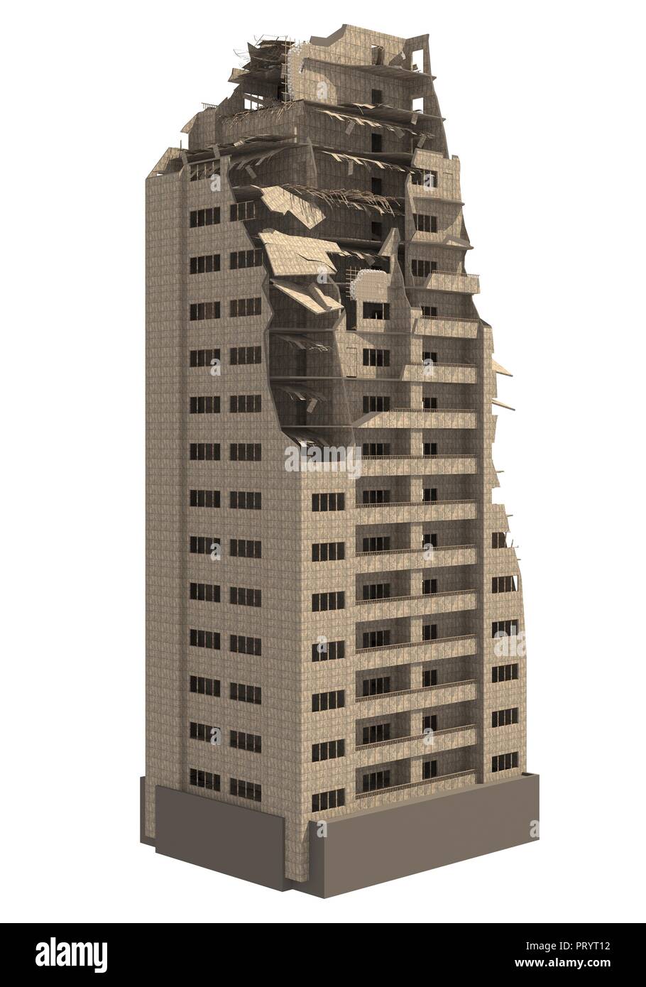 Ruined Skyscraper Isolated On White 3D Illustration Stock Photo - Alamy