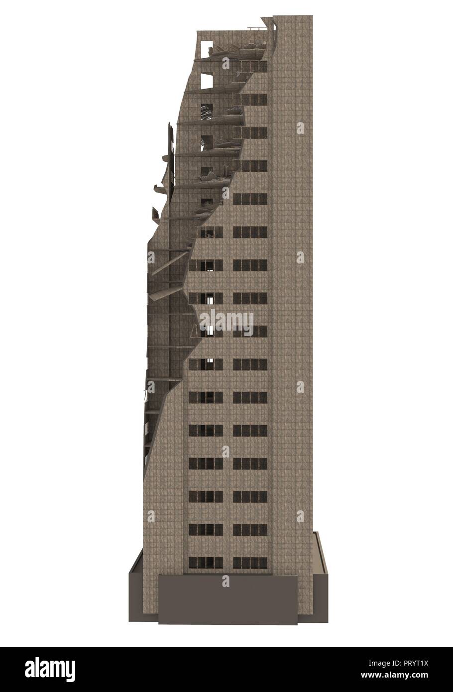 Ruined Skyscraper Isolated On White 3D Illustration Stock Photo - Alamy