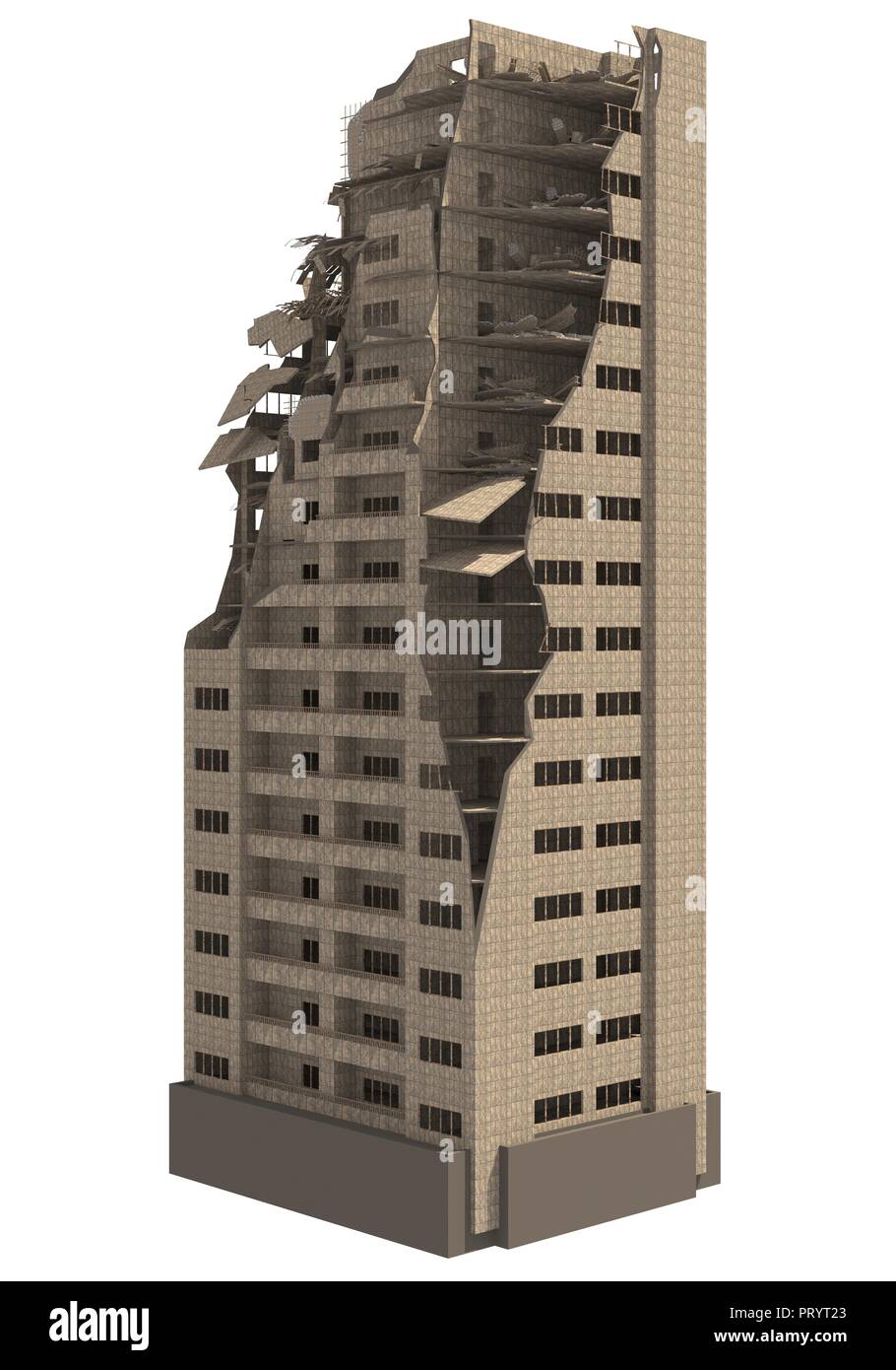 Ruined Skyscraper Isolated On White 3D Illustration Stock Photo - Alamy