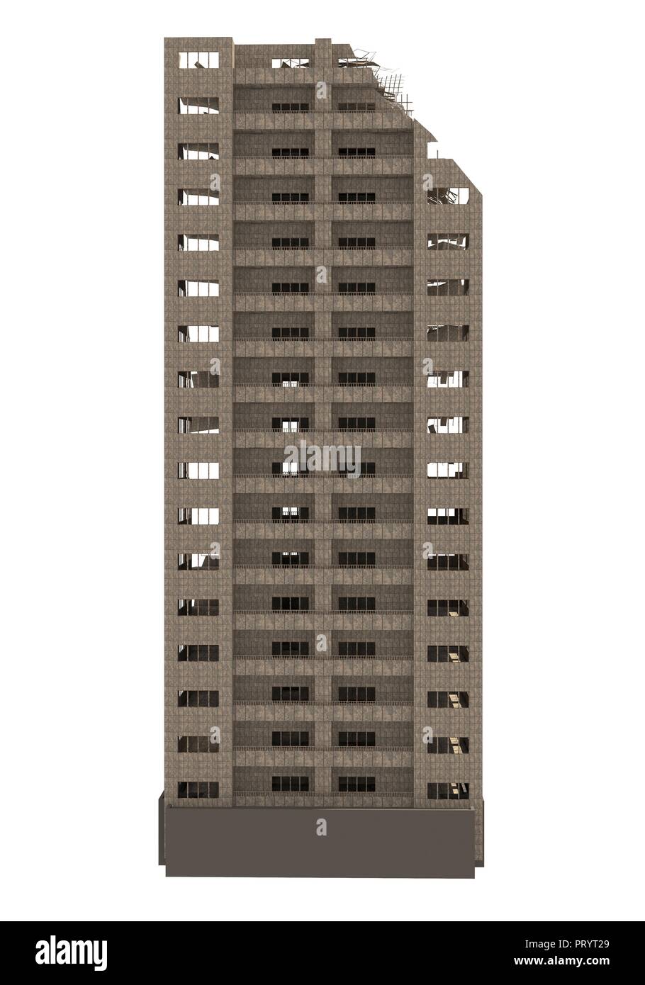 Ruined Skyscraper Isolated On White 3D Illustration Stock Photo - Alamy