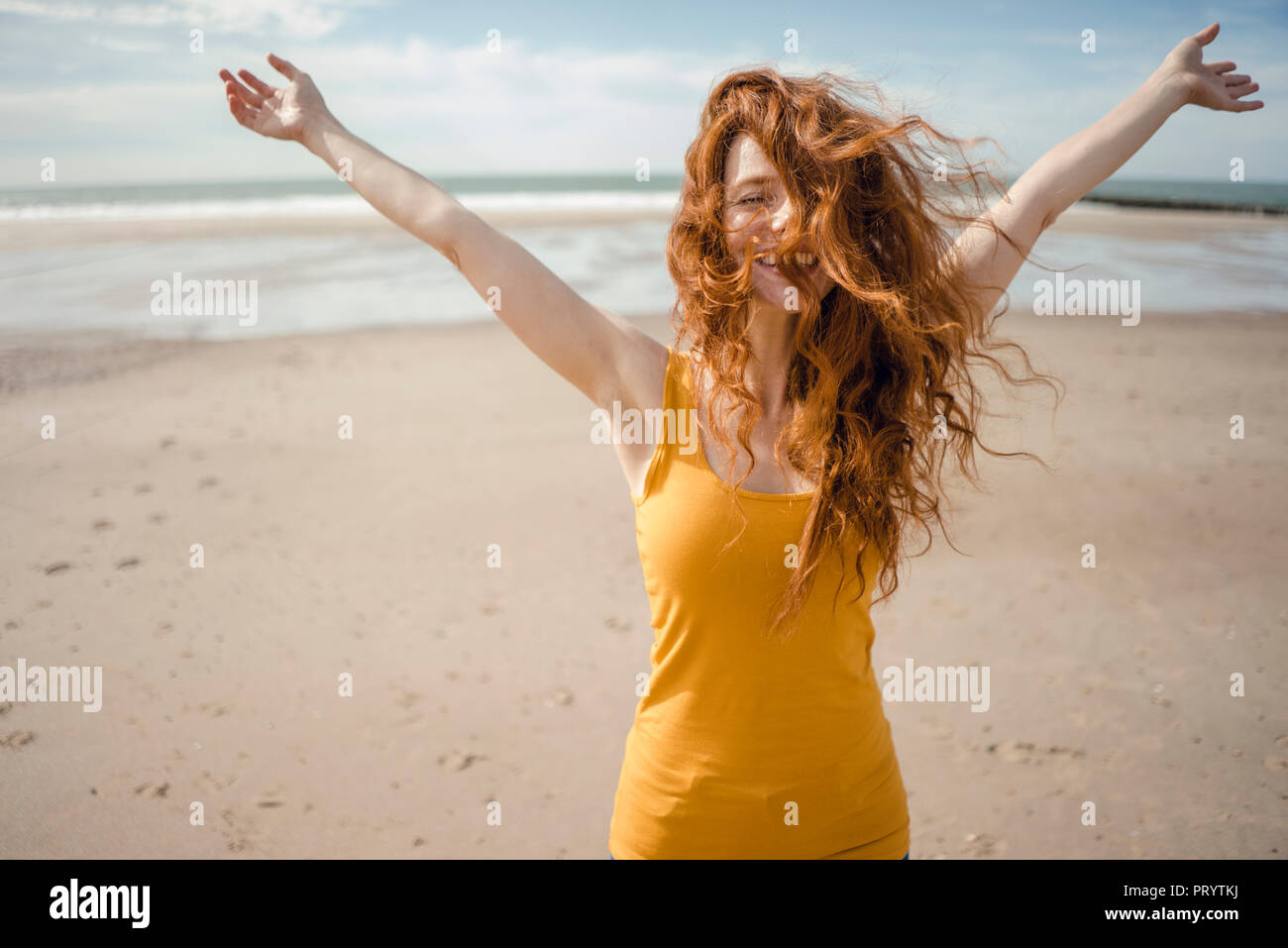 Laughing happily wind hi-res stock photography and images - Alamy