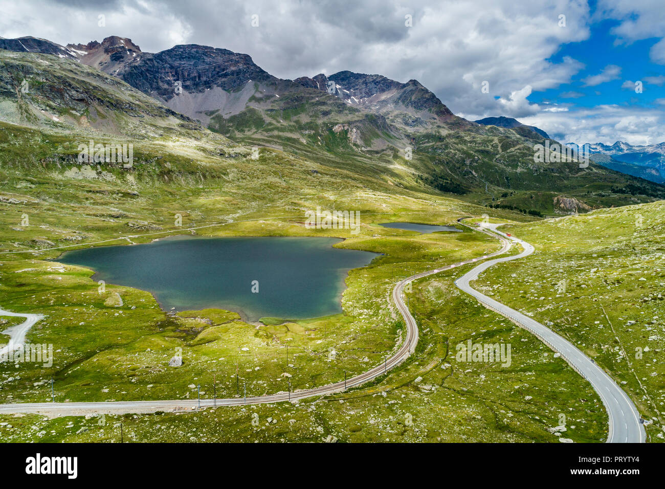 Aerial lakes railway track bernina railway bernina pass hi-res stock ...