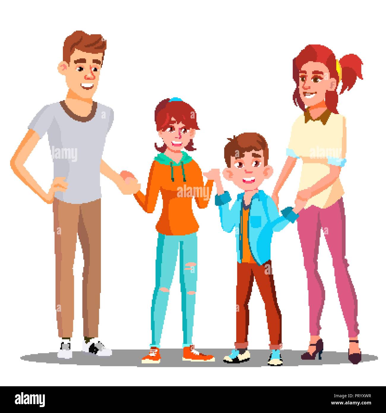 Happy Child Holding Hands With Parents Vector. Isolated Illustration ...