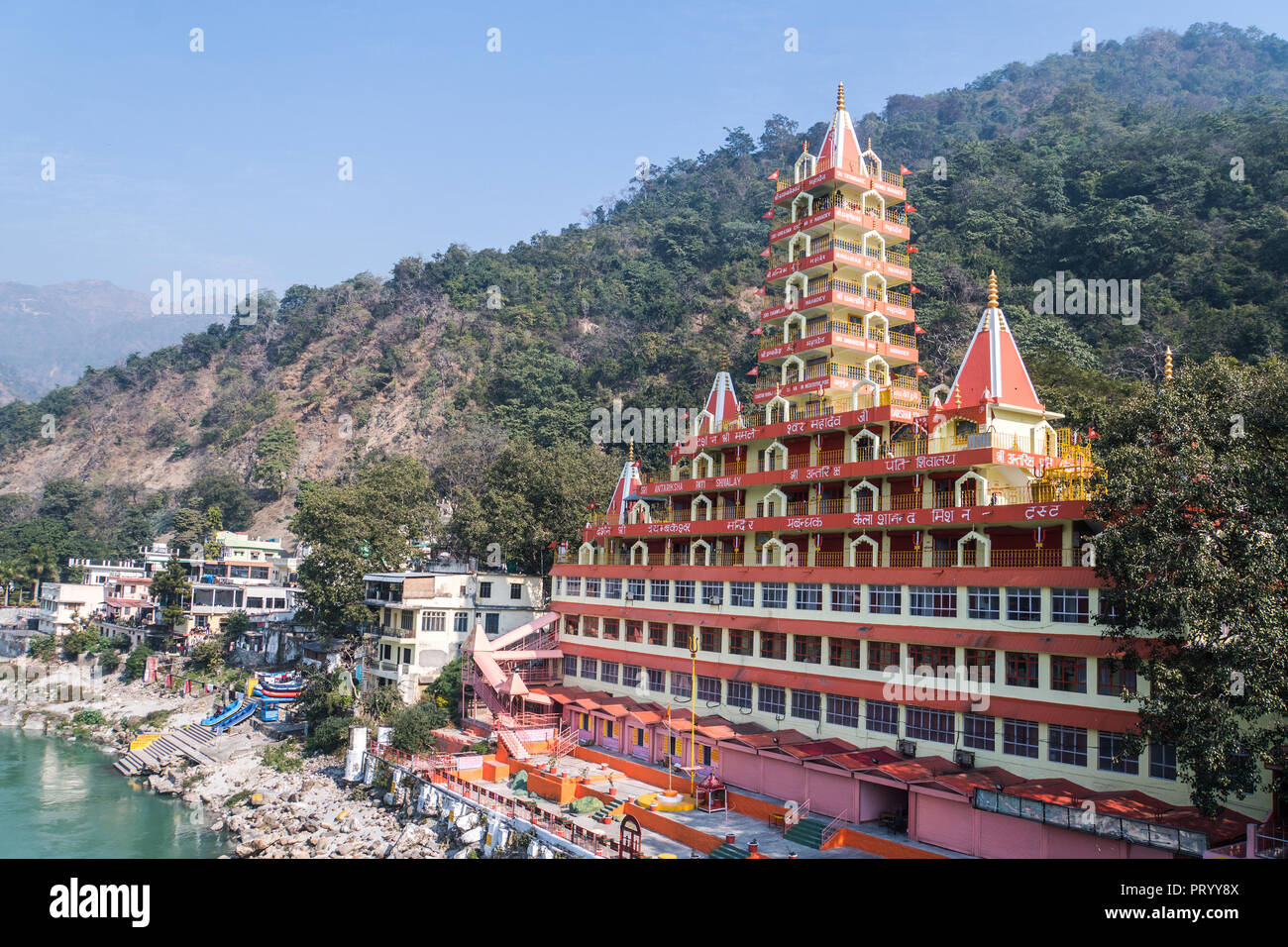 Rishikesh India. January 10, 2018. Beautiful view of Tera Manzil Temple ...