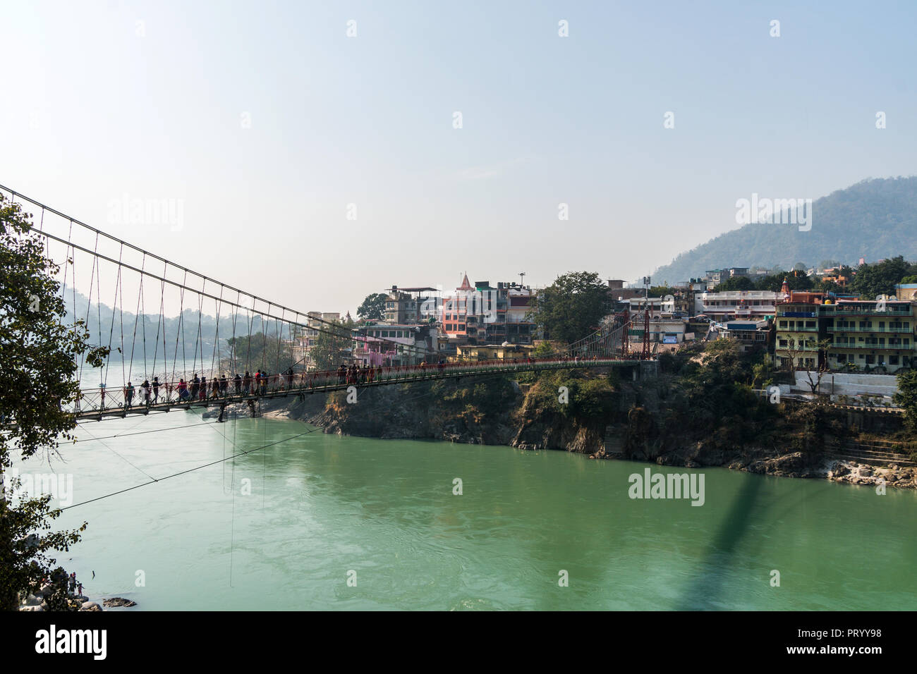 A photo of the Rishikesh Valley from the Lakshman Jhula iron suspension ...