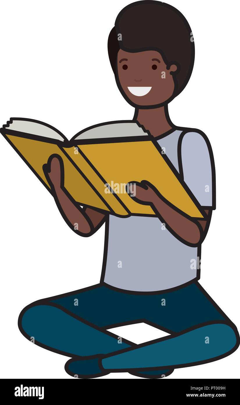 young black student sitting reading book Stock Vector Image & Art - Alamy