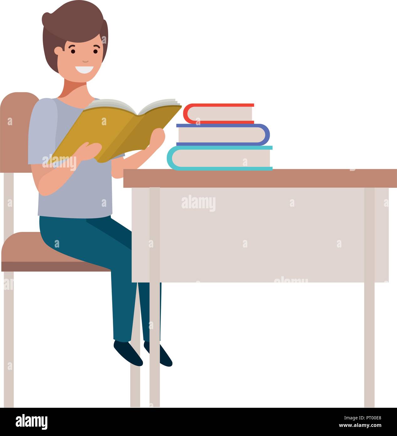 young student boy sitting in school desk Stock Vector Image & Art - Alamy