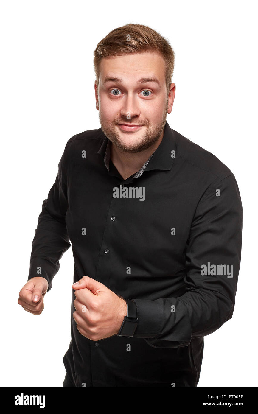 Surprised guy in studio, portrait emotions and Stock Photo - Alamy
