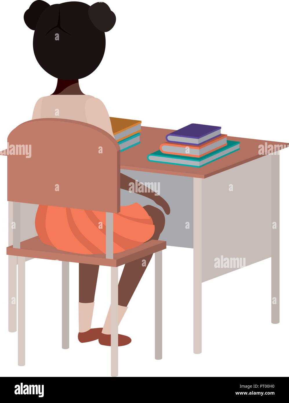 young student black girl sitting in school desk Stock Vector Image ...