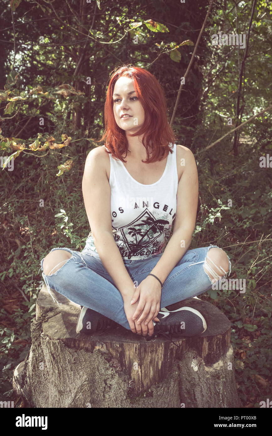 Outdoor portrait of a redhead Stock Photo - Alamy